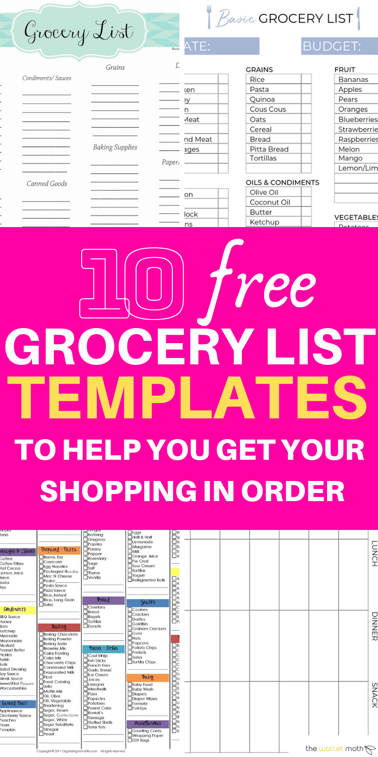 10 Best Grocery List Templates Meal Plans FREE Printables